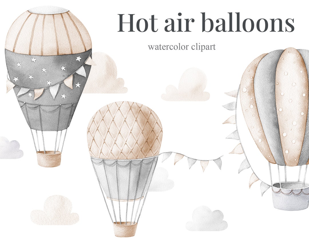 Hot Air Balloon Watercolor Clipart, Kids Clipart, Nursery Decor, Baby ...