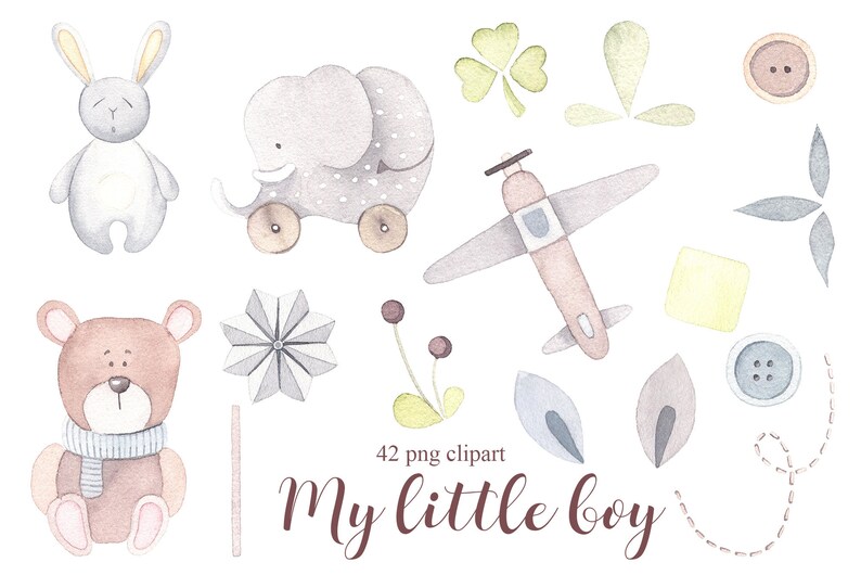 Watercolor Baby Boy Clipart - Watercolor Toys - Baby Shower Clipart ...