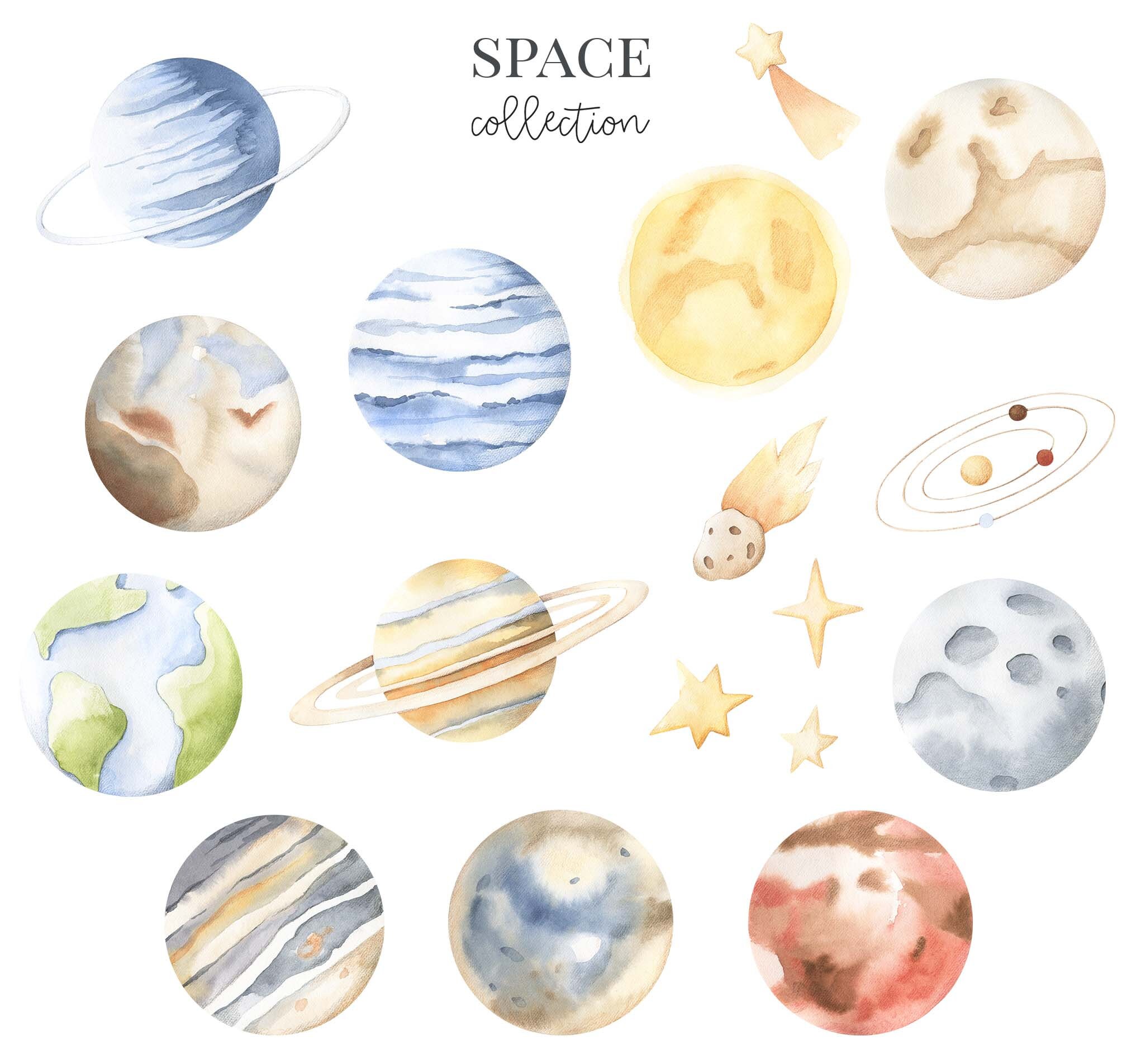 Space Dinosaurs Astronaut Alien Rocket Watercolor Clipart Planet Clip ...