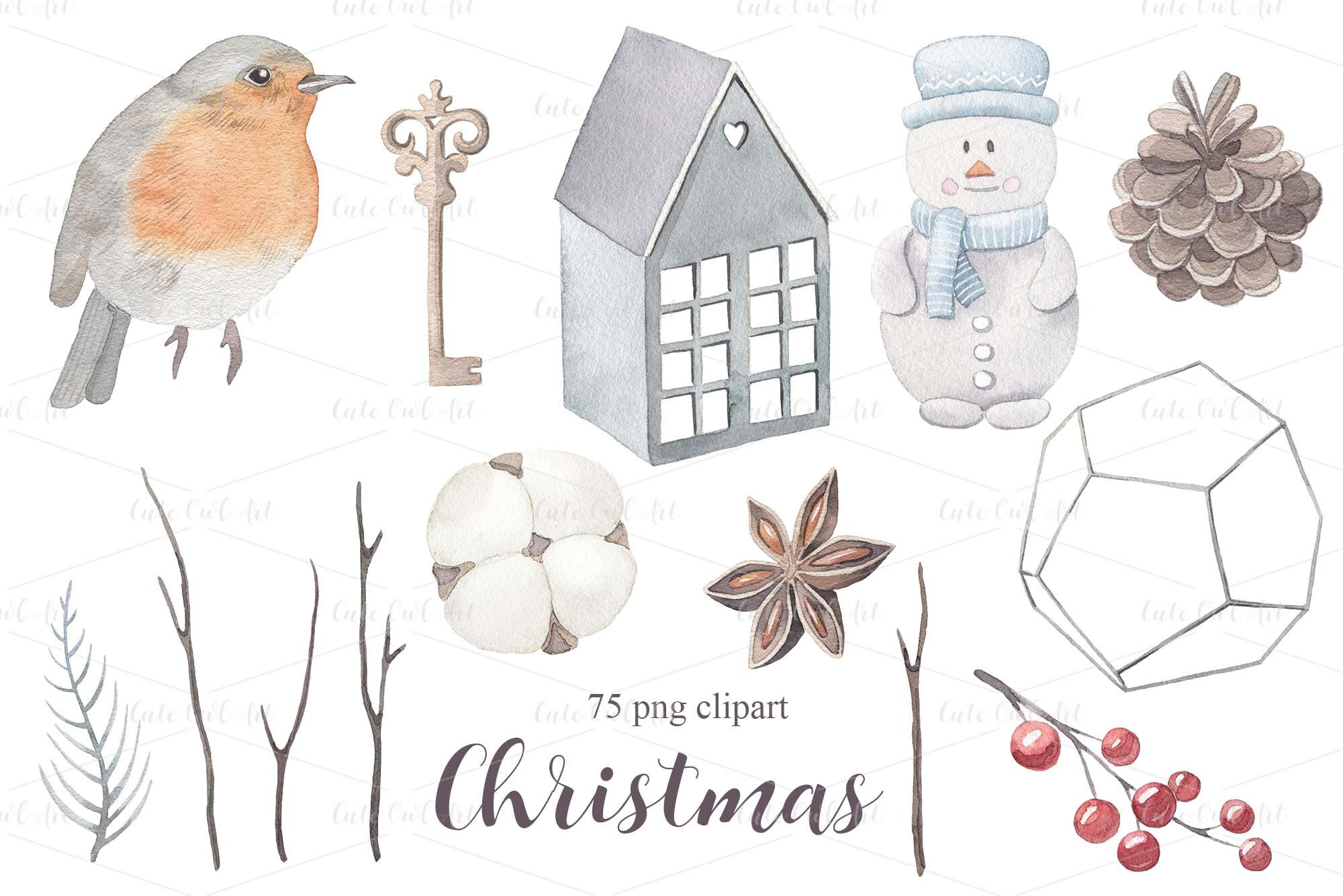 Watercolor Christmas Clipart Winter Holidays Watercolor | Etsy