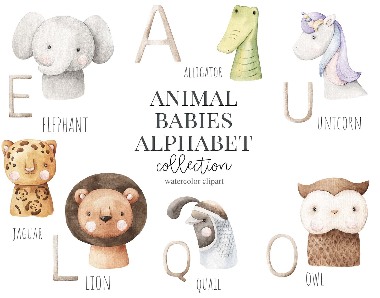 Watercolor Animal Alphabet Babies Portraits Clipart. Woodland - Etsy