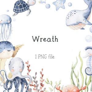 Nautical Wreath. Baby Boy Wreath Clipart. Watercolor Baby Illustrations ...