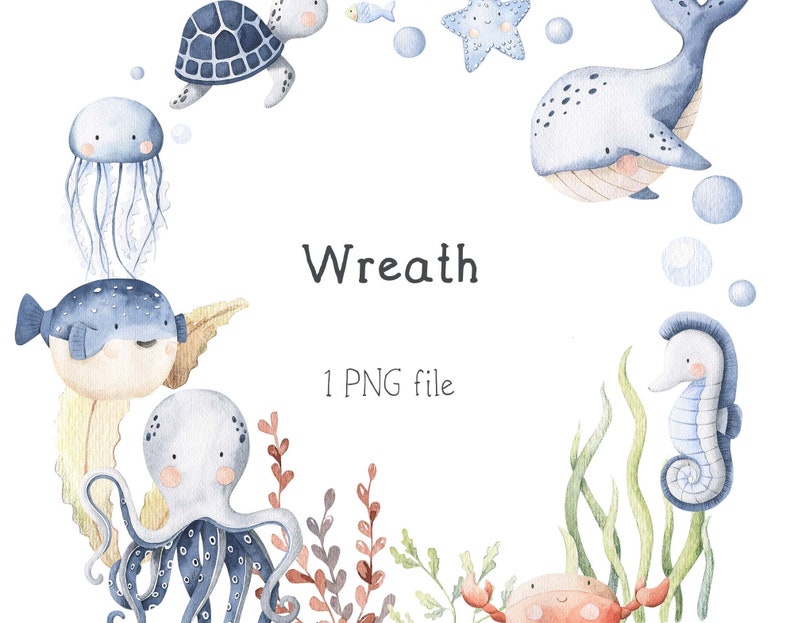 Nautical Wreath. Baby Boy Wreath Clipart. Watercolor Baby Illustrations ...
