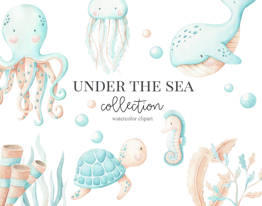 Watercolor Under the Sea Clipart. Baby Girl Mint Turquoise Nautical ...