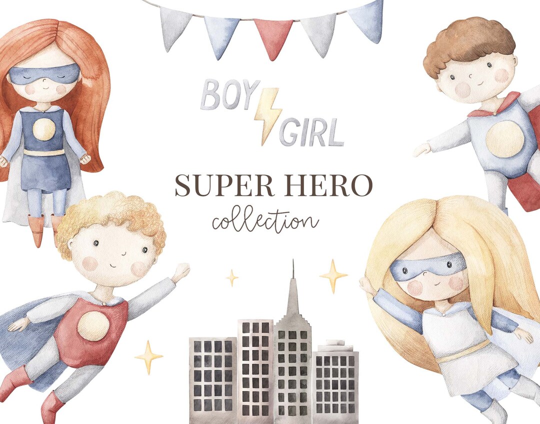 Superhero Watercolor Clipart. Super Hero Nursery Art, Wall Decor. Girls ...