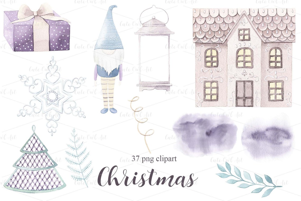 Watercolor Christmas Clipart Winter Holidays Watercolor - Etsy