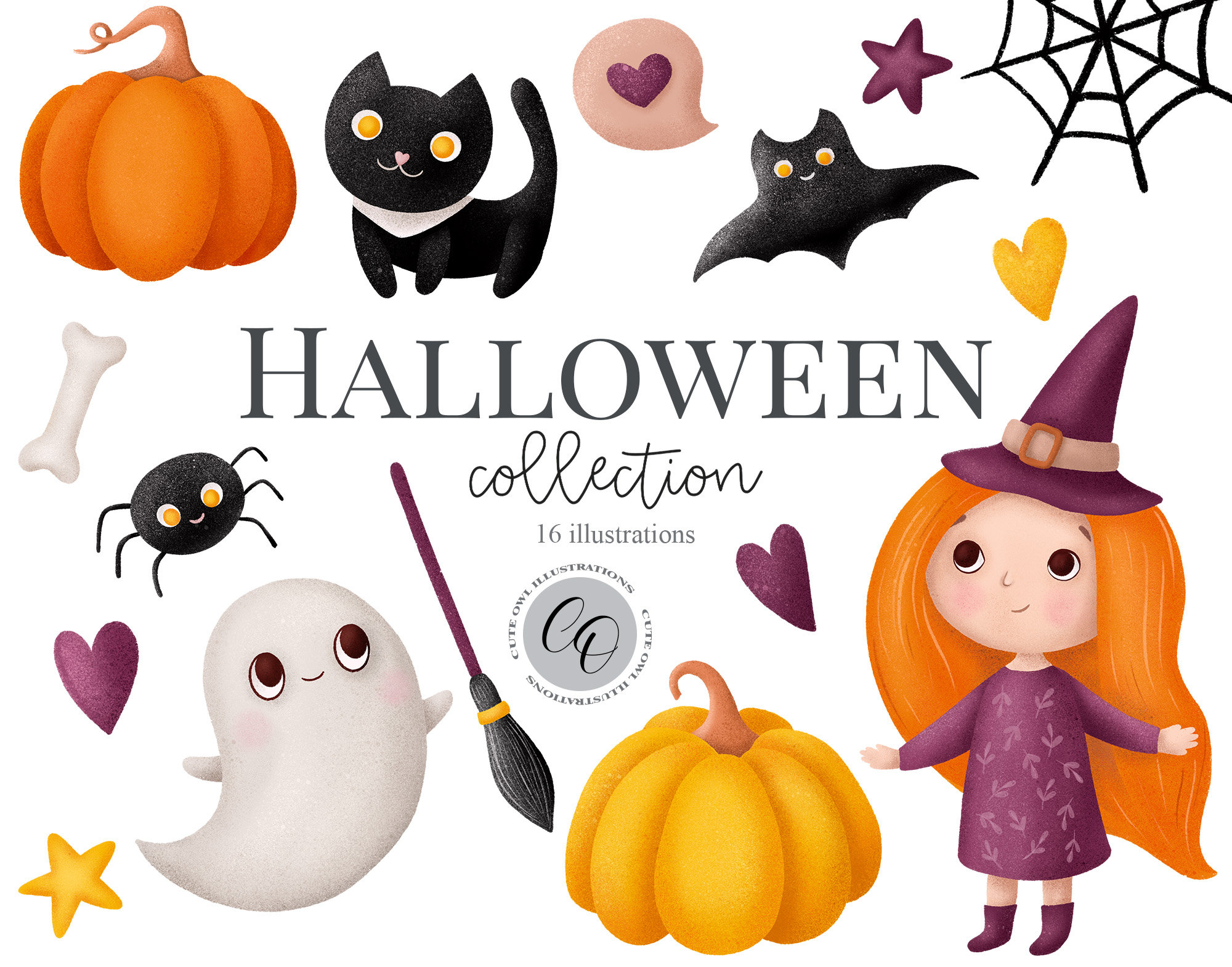 Cute Halloween Clipart halloween clip art bat pumpkin | Etsy