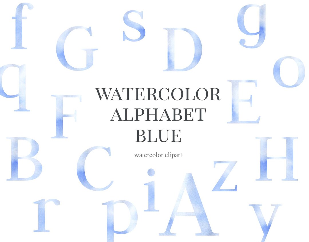 Watercolor Alphabet Clipart Blue. Letters Download. Instant Download ...