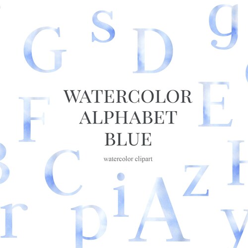 Watercolor Alphabet Clipart Blue. Letters Download. Instant - Etsy