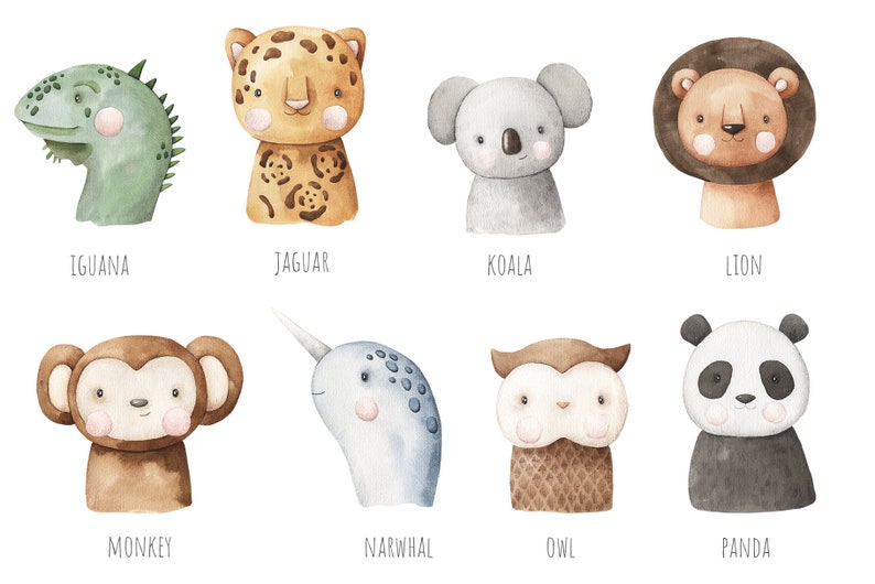 Watercolor Animal Alphabet Babies Portraits Clipart. Woodland Safari ...