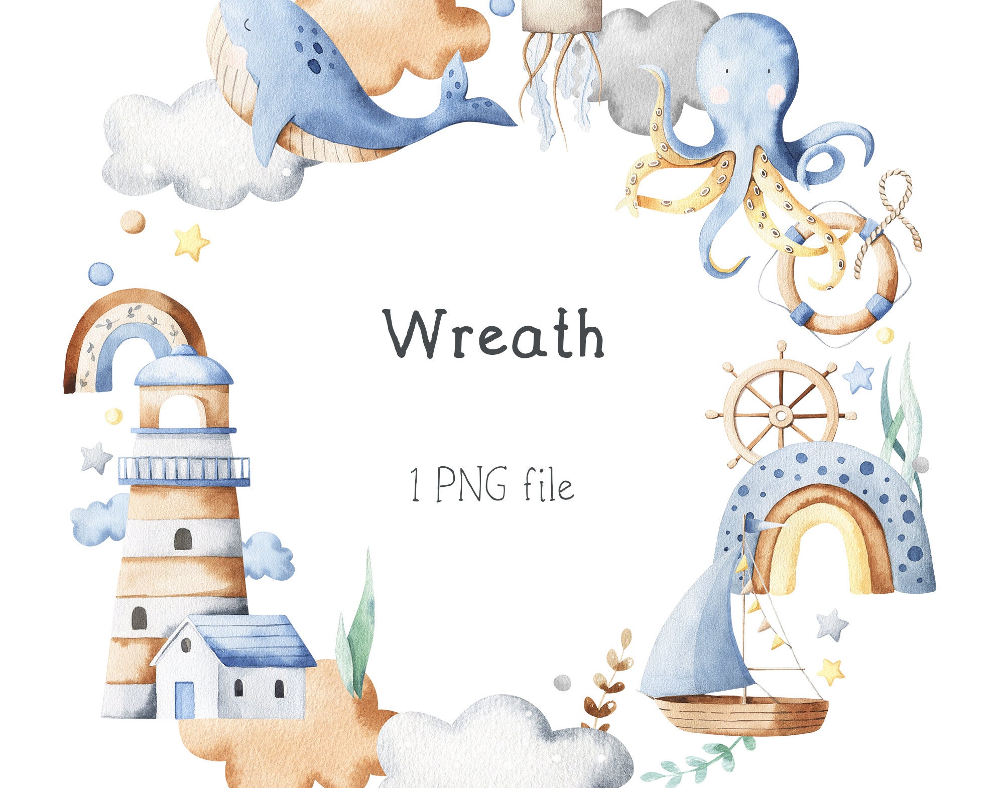 Nautical Wreath. Baby Boy Wreath Clipart. Watercolor Baby - Etsy