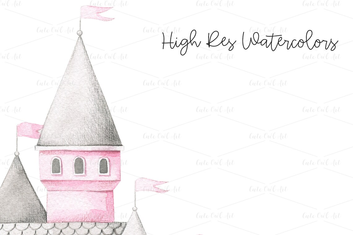 Castle Clipart, Watercolor Castle, Pink Castle, Girls Clipart, Nursery ...