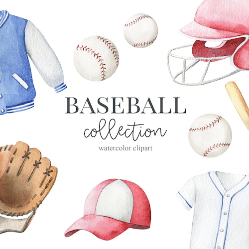 Watercolor Baseball Clipart Baseball Clip Art Baseball Bat - Etsy