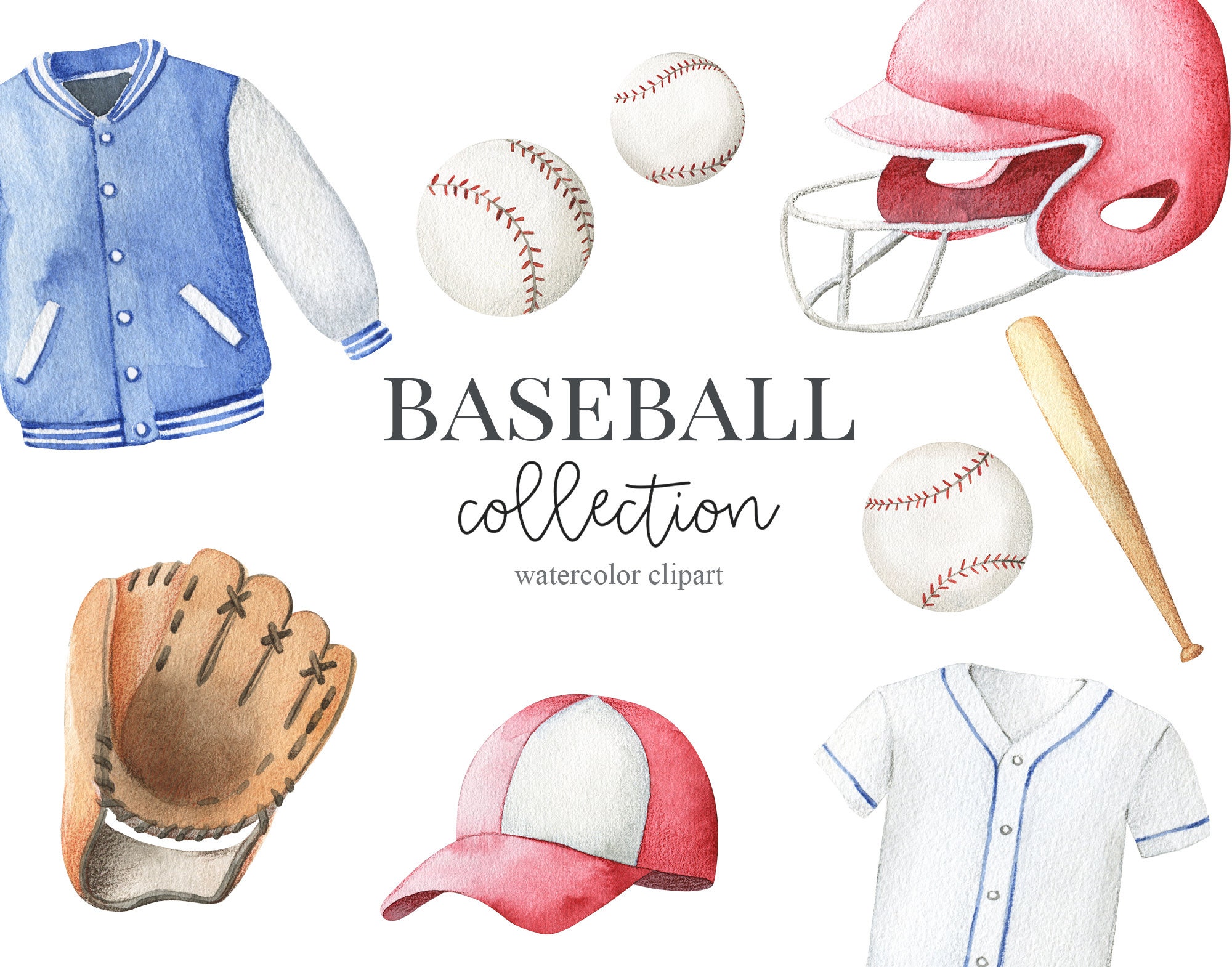 Watercolor Baseball Clipart Baseball Clip Art Baseball Bat - Etsy