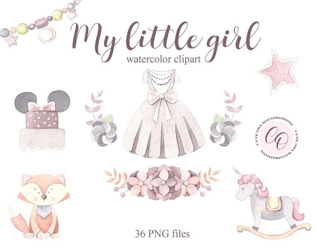 Watercolor Baby Girl Clipart - Watercolor Pastel Clipart - Watercolor ...