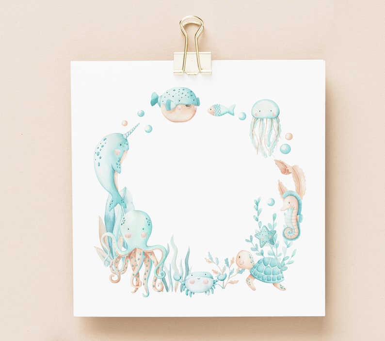 Nautical Wreath. Baby Girl Clipart Mint Turquoise. Watercolor - Etsy