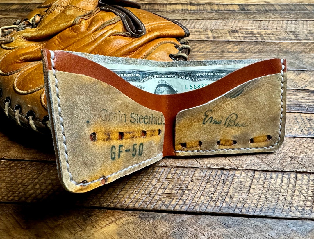 Ernie Banks Baseball Glove Leather Bifold Wallet - Reclaimed Minimalist ...