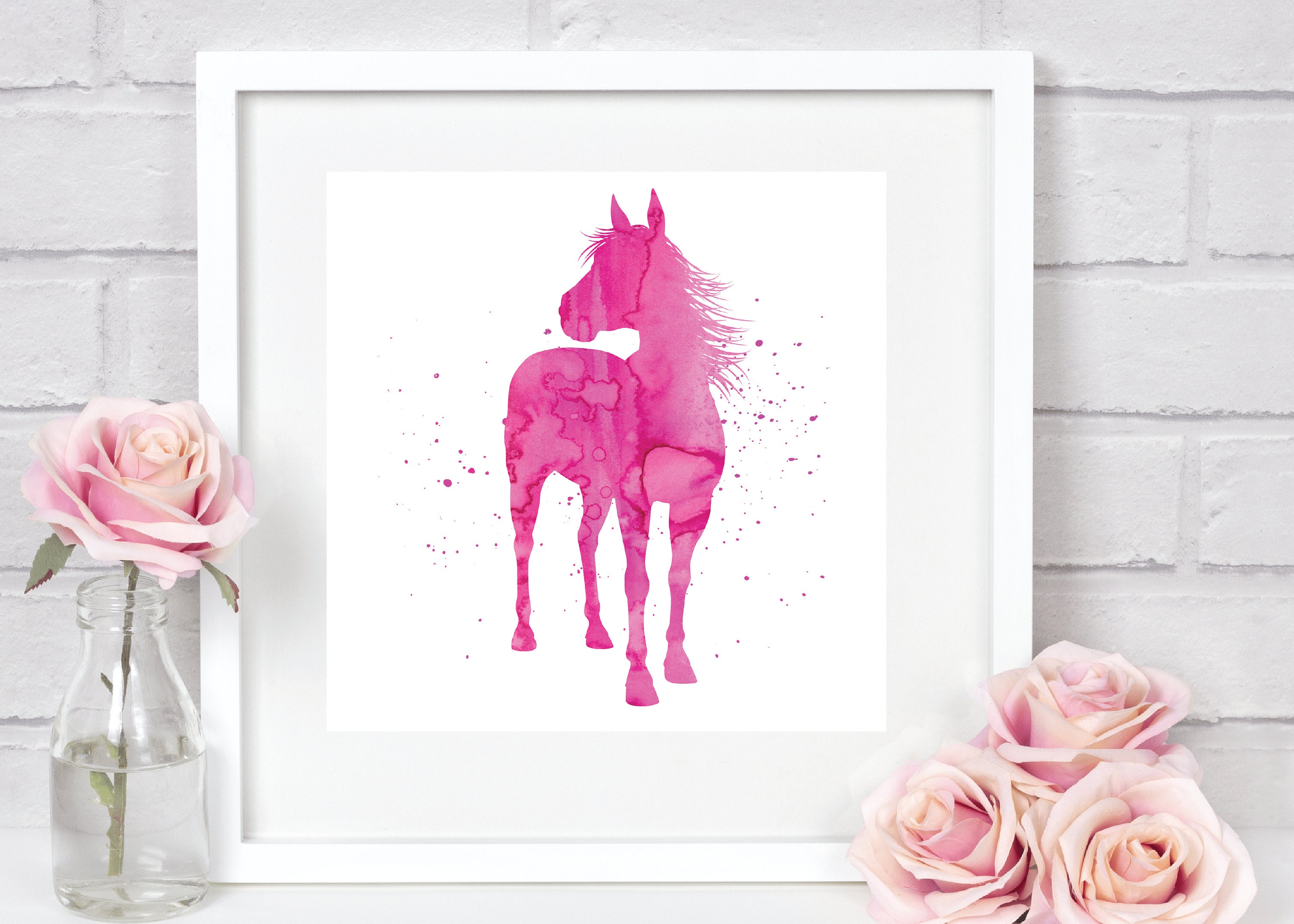 Caballo rosa imprimible, silueta de caballo imprimible, acuarela de ...