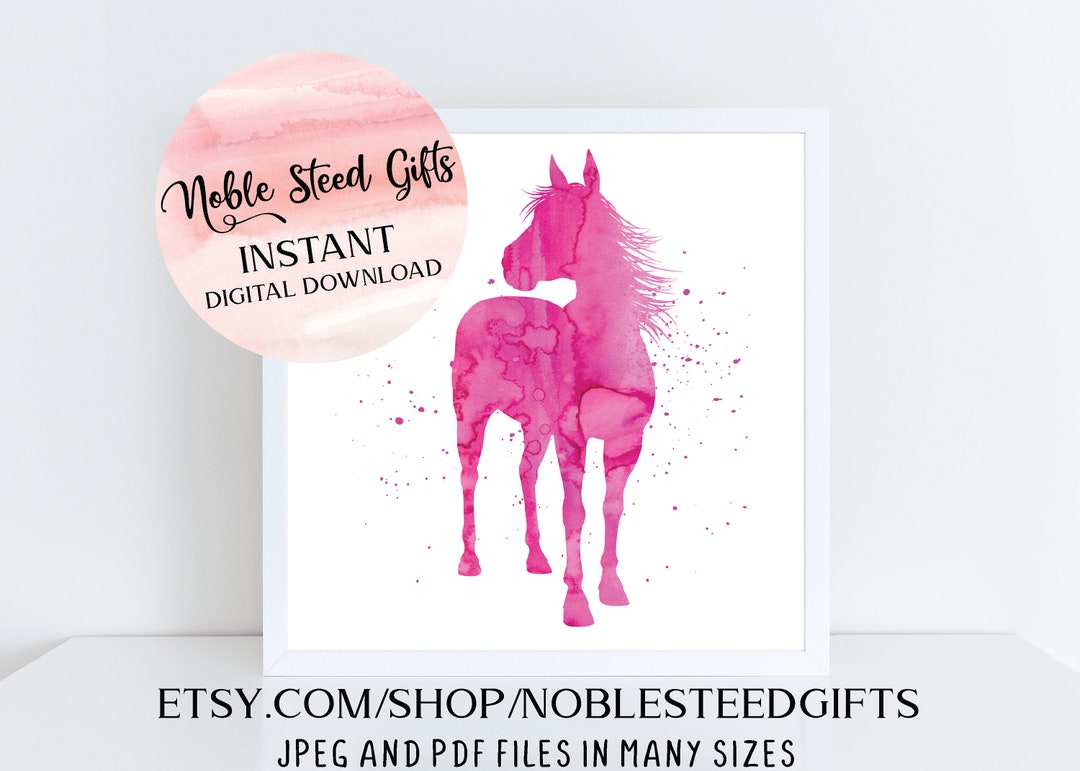Caballo rosa imprimible, silueta de caballo imprimible, acuarela de ...