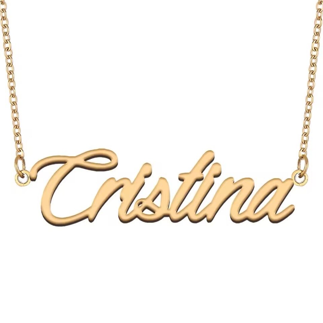 15 Inch Simple Cursive “CRISTINA” Name Necklace With Heart | 14K Gold ...