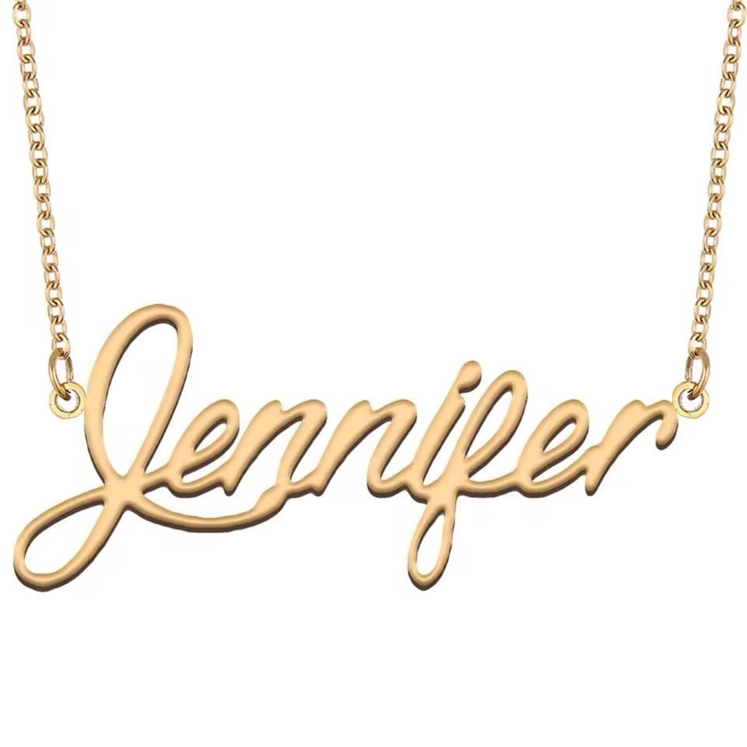 15 Inch Simple Cursive “JENNIFER” Name Necklace | 14K Gold or Silver ...