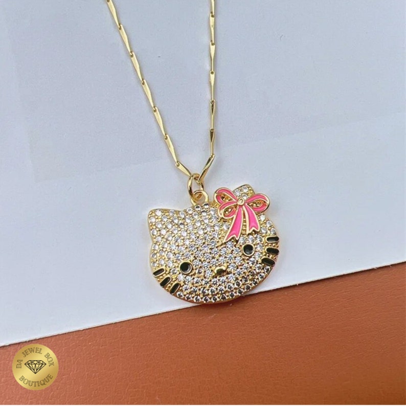 Custom Hello Kitty CZ Pendant & Clavicle Chain | 17 Inch Chain - Etsy