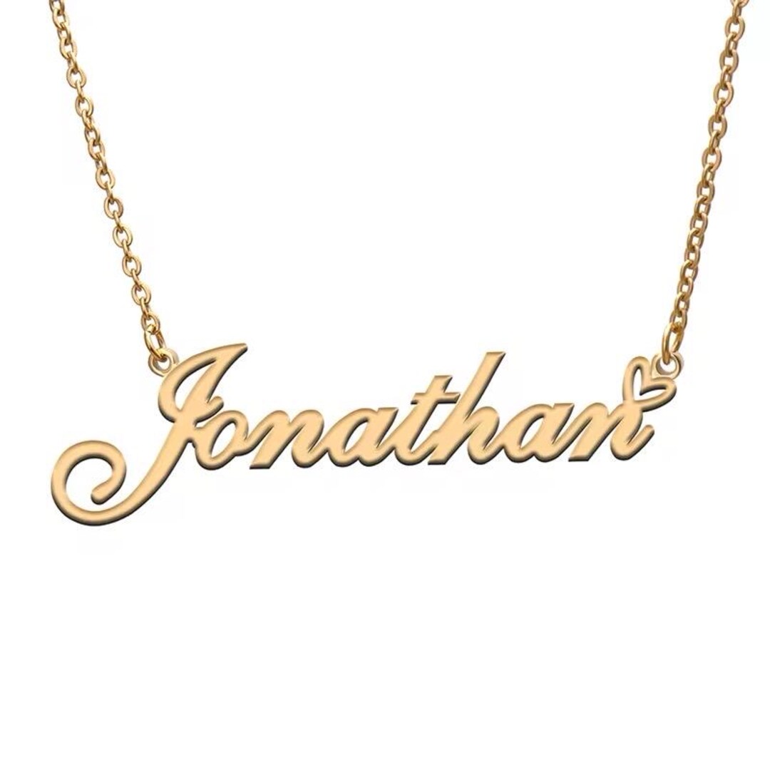 Cursive "jonathan" Name Necklace With Heart: 14K Gold or Silver Finish ...