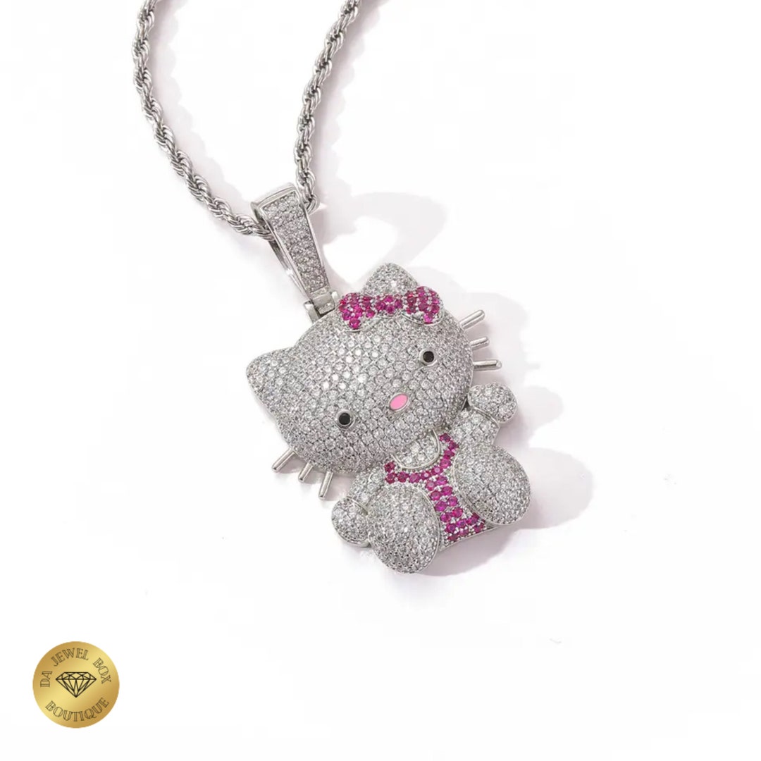 Handcrafted Hello Kitty Pendant Necklace | 24 Inch Rope Chain | CZ ...