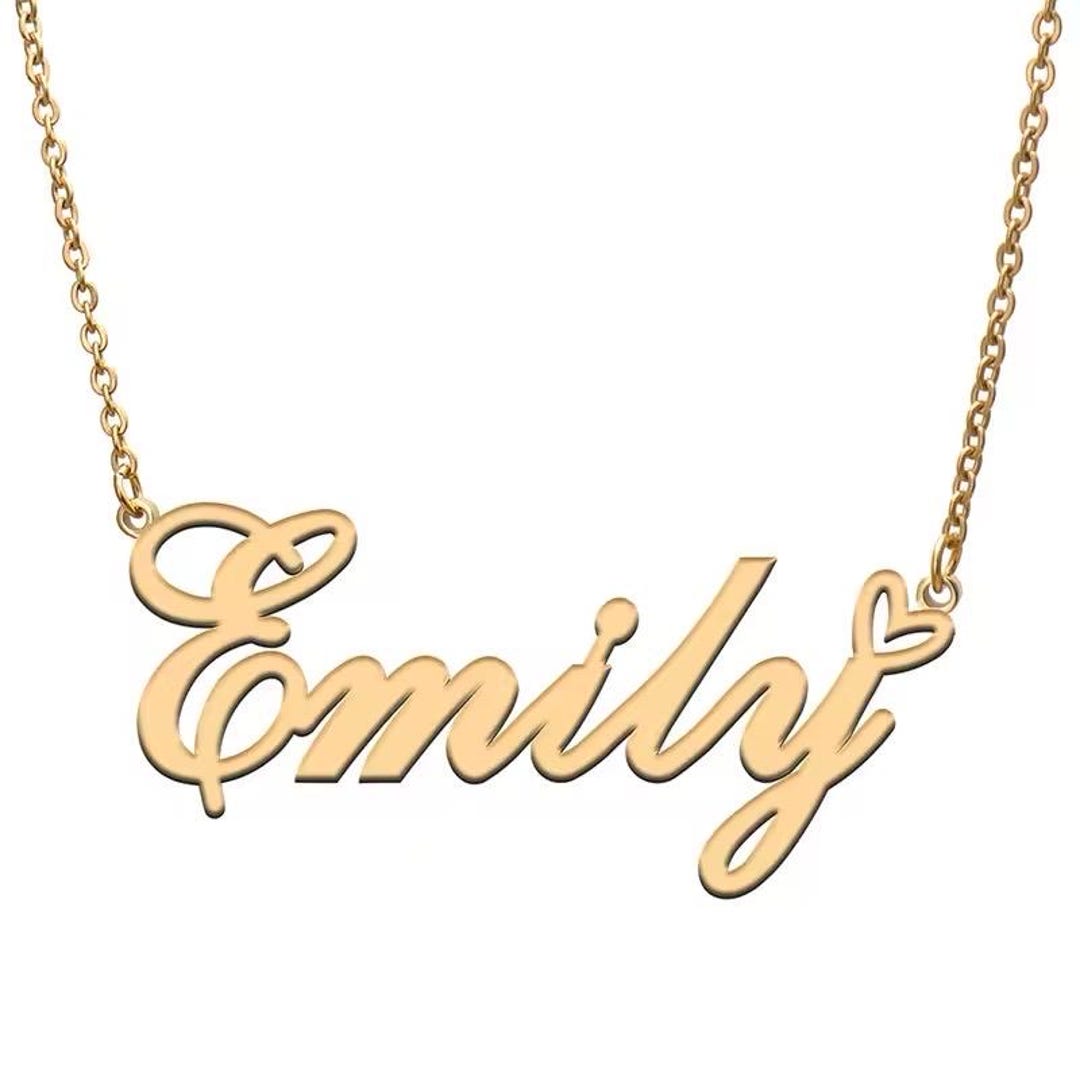 Cursive "emily" Name Necklace With Heart: 14K Gold Finish, 15 Inch - Etsy