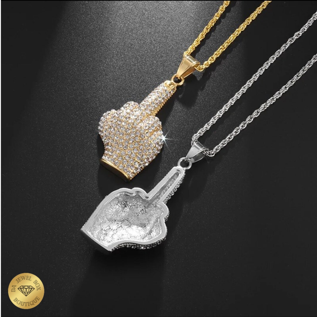 Custom Middle Finger Pendant Necklace | CZ Crystals | Rope Chain - Etsy