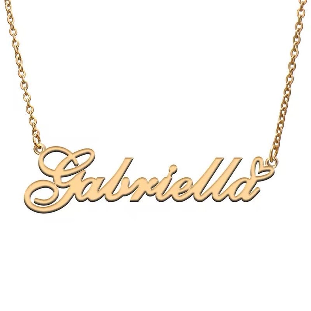 15 Inch Simple Cursive “GABRIELLA” Name Necklace With Heart | 14K Gold ...