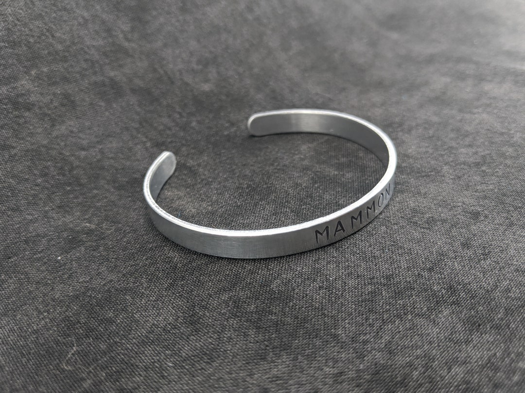 Mammon Hand Stamped Bracelet Aluminum Handmade Jewelry Adjustable ...
