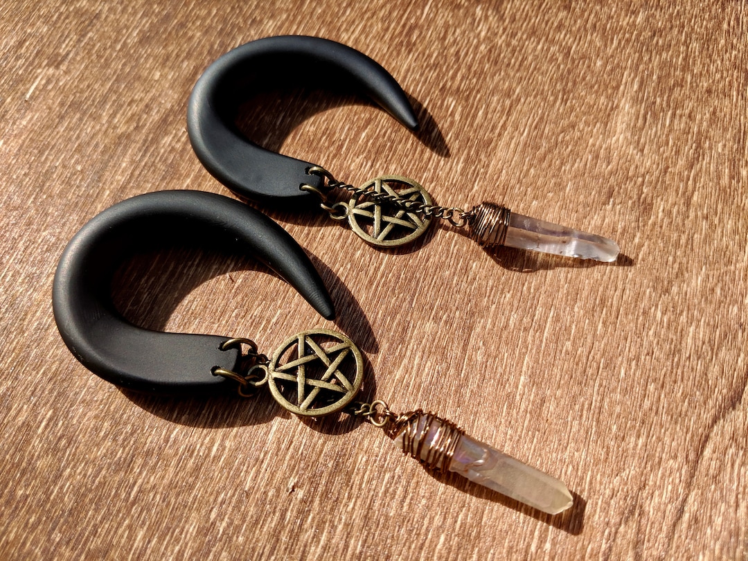 Pentacle Rose Quartz Crystal Gauged Earrings, Quartz, Plugs Tapers ...