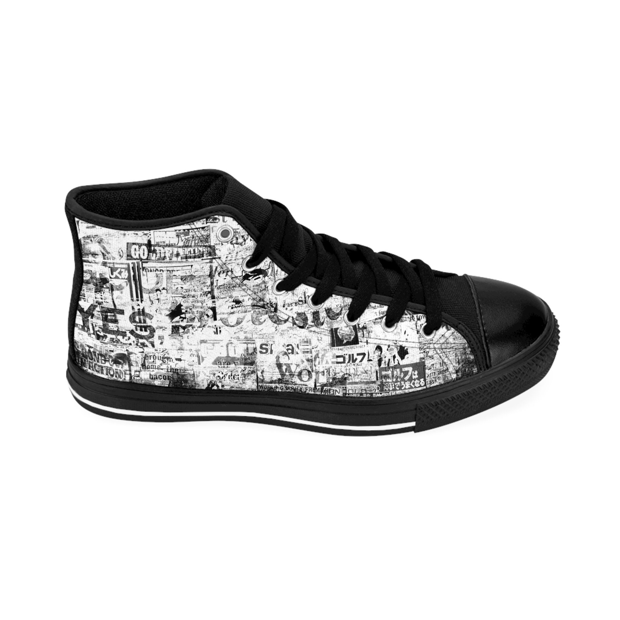 Women's High-top Sneakers Newspaper Print Shoes - Etsy