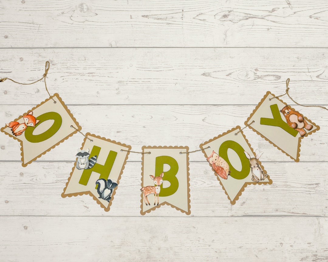 Woodland Oh Boy Banner, Oh Boy Banner, Woodland Banner, Baby Shower ...