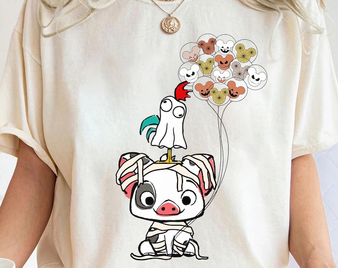 Disney Moana Pua and Hei Hei Mummy Ghost Halloween Balloon T-shirt ...
