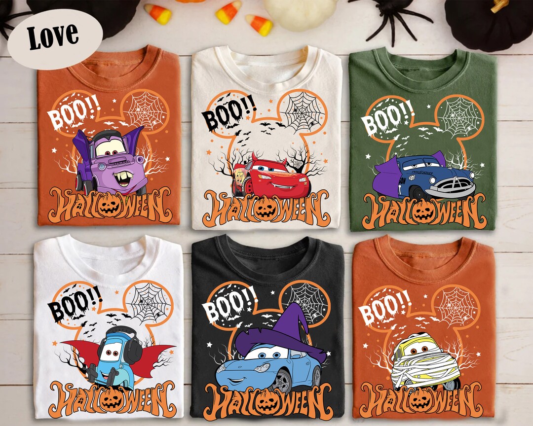 Disney Halloween Cars Characters Boo Mickey Head Shirt,lightning ...