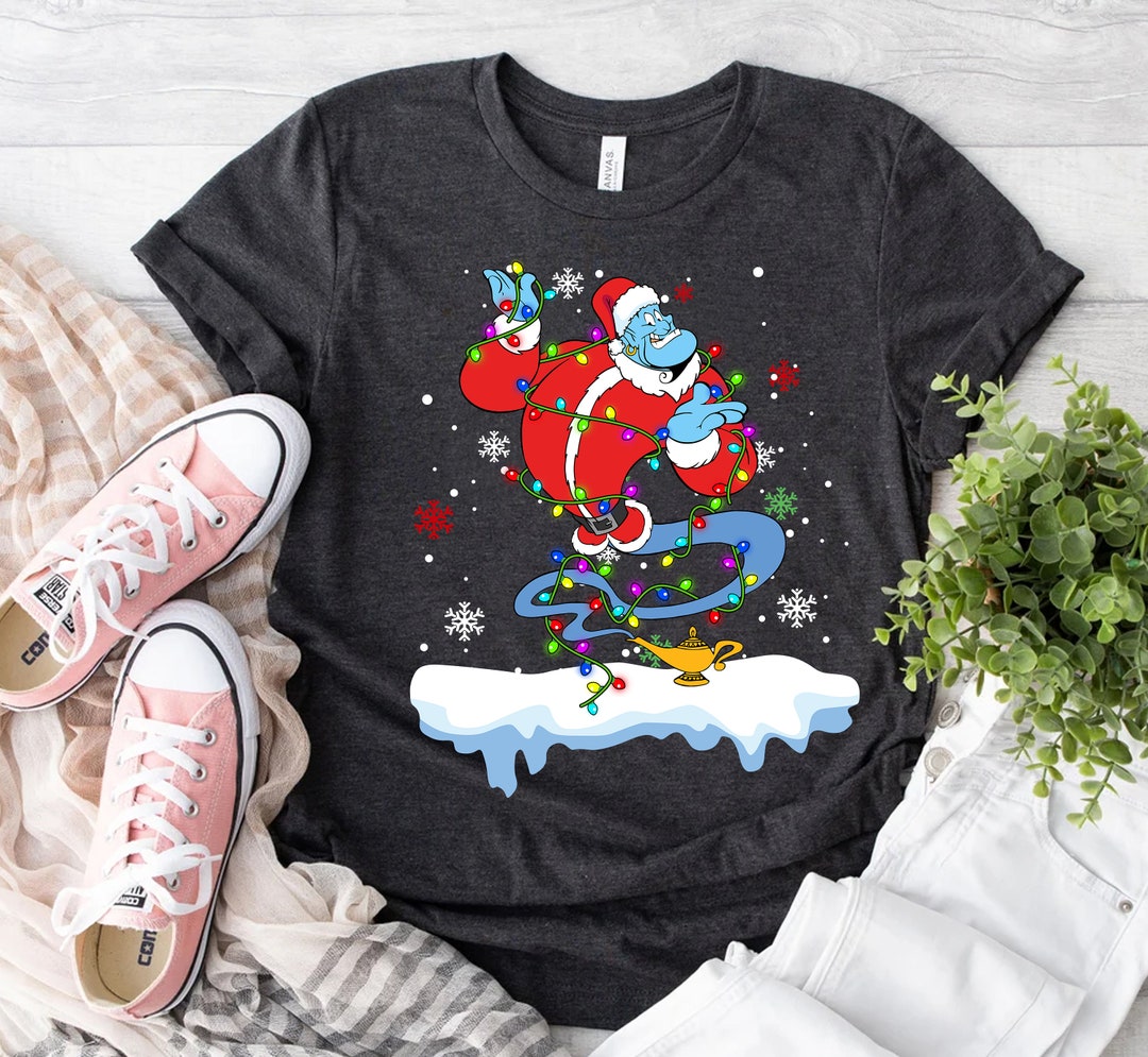 Disney Aladdin Genie Christmas Lights Shirt, Disney Santa Genie Xmas ...