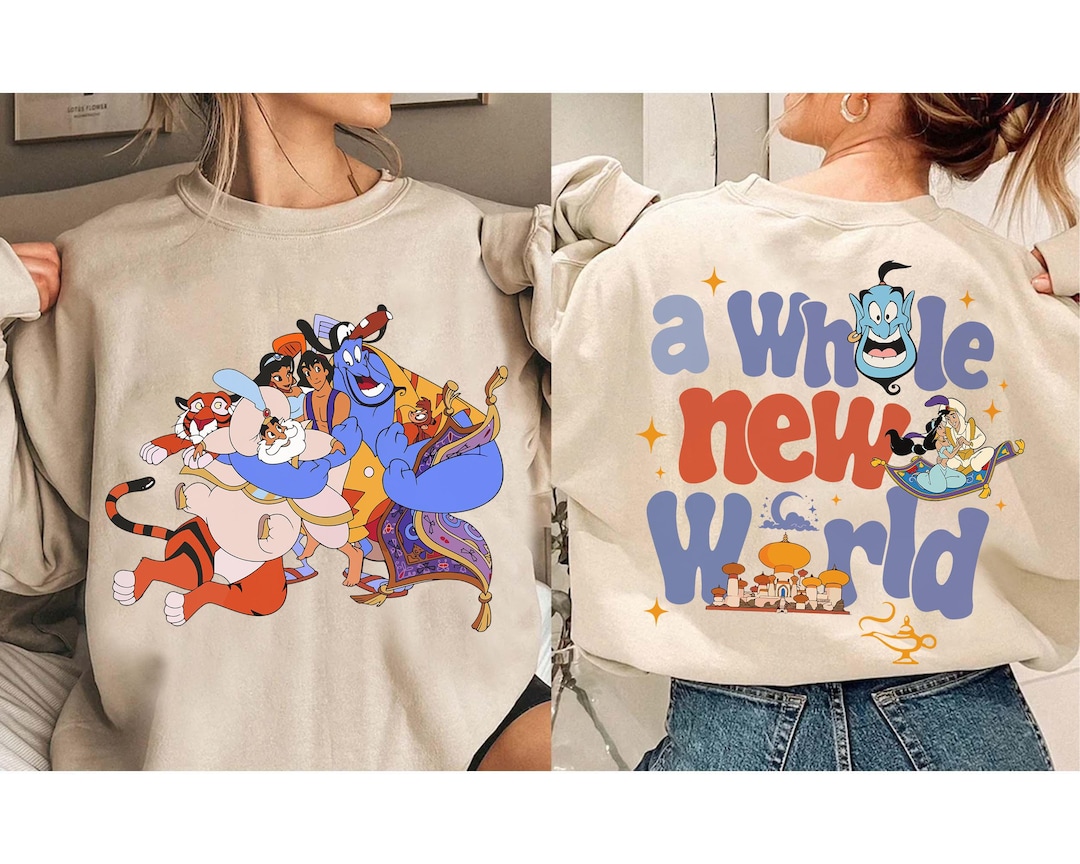 Two Sided Disney Aladdin Characters A Whole New World T-shirt, Jasmine ...