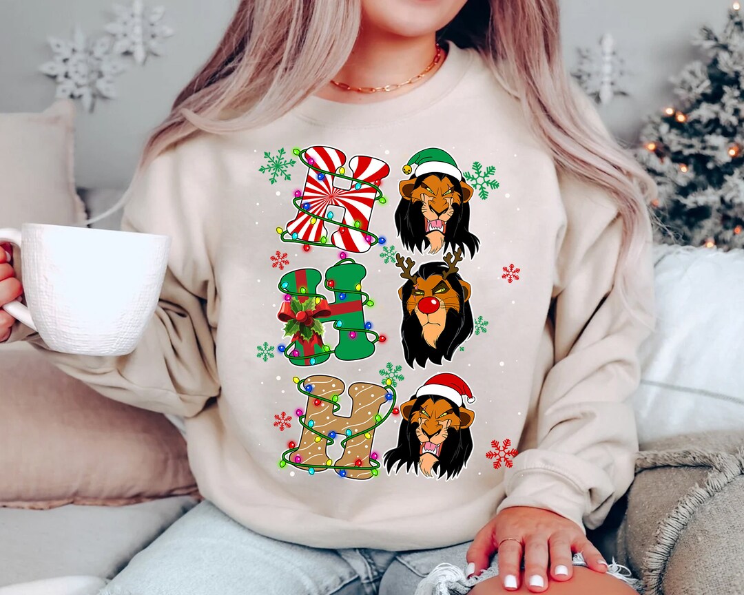Disney Villains Scar Ho Ho Ho Christmas Lights Shirt, Scar the Lion ...