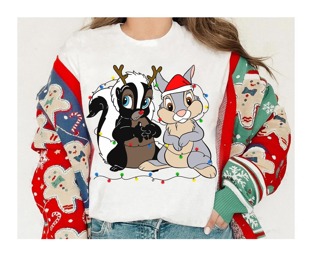 Disney Bambi Thumper and Flower Christmas Lights Shirt, Cute Bambi ...