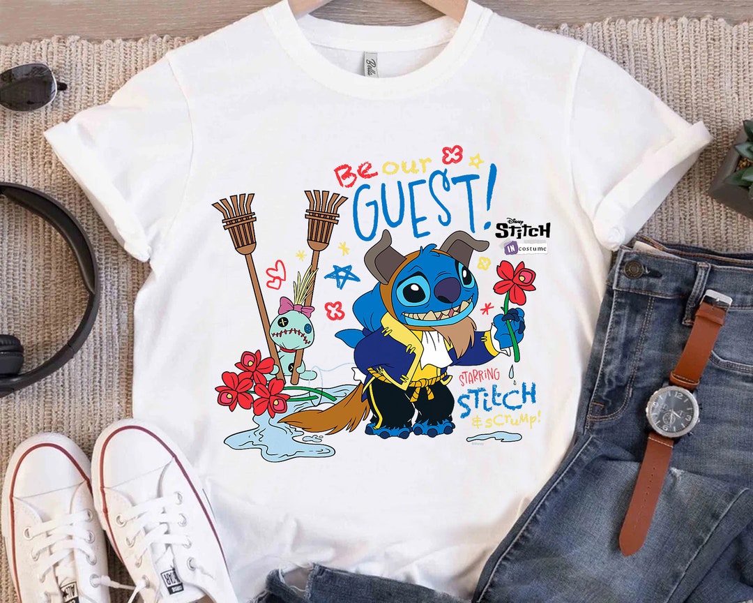 Disney Stitch in Costume the Beast Be Our Guest & Scrump T-shirt ...