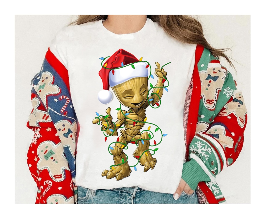 Marvel Groot Christmas Lights Galaxy Greetings Shirt, Marvel Guardians ...