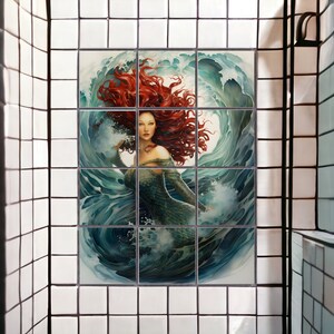 Peel and Stick Ceramic Tiles Set of 12 Mermaid's Wave Bathroom, Kitchen ...