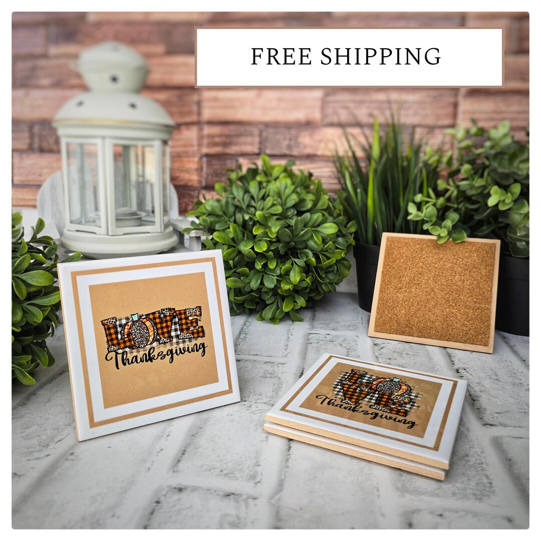 4 Cute Ceramic Coasters - Thanksgiving Love - Etsy