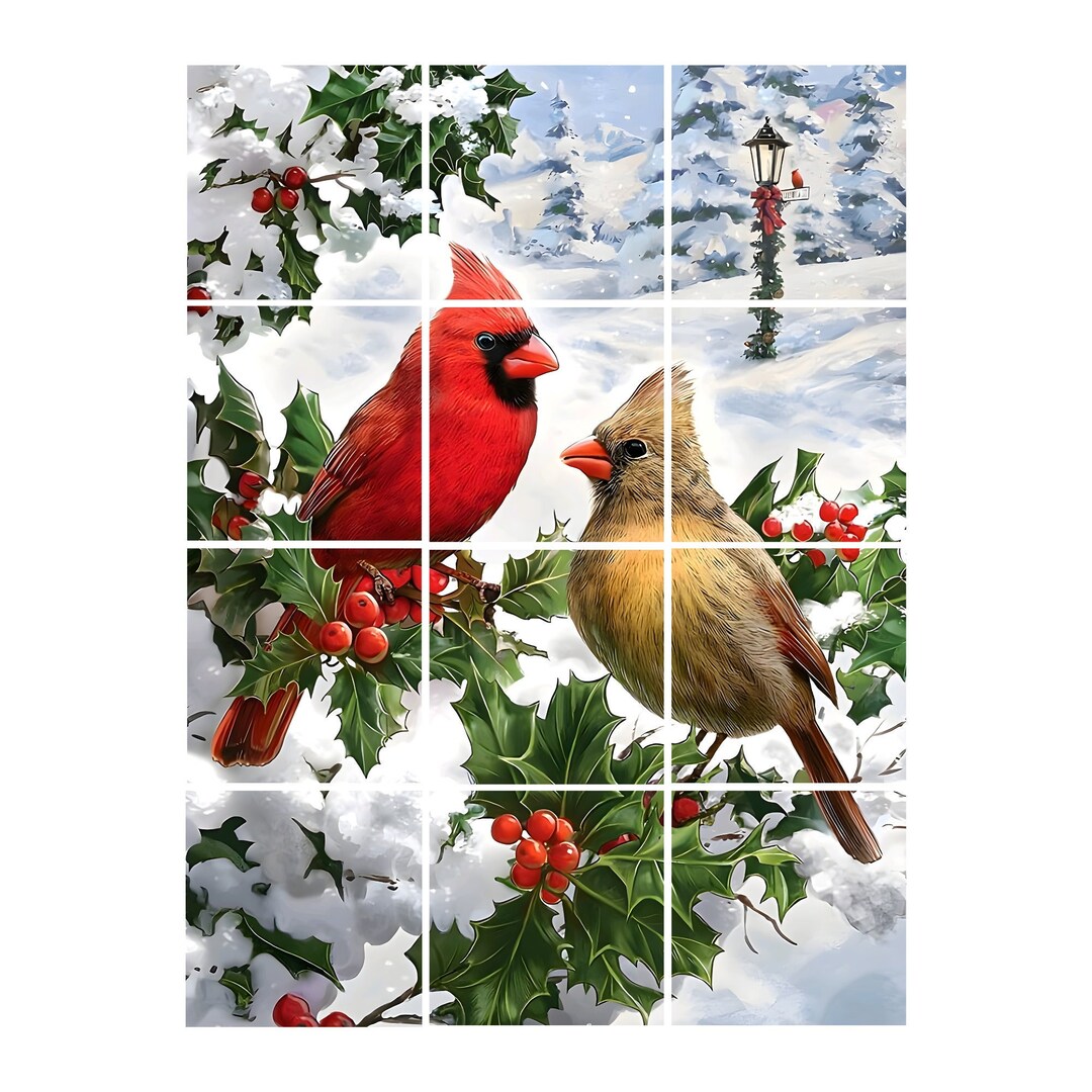Christmas Cardinals Peel and Stick Ceramic Tile Mural Festive Holiday ...