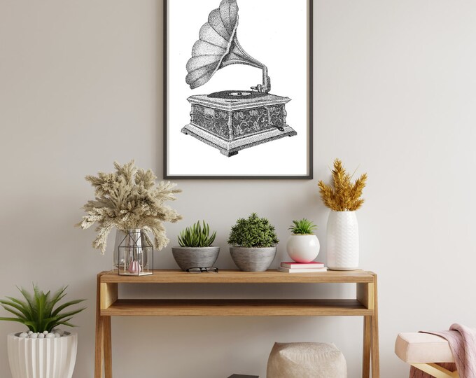 Printable Phonograph and sunflowers wall decor, Vintage Record Player ...