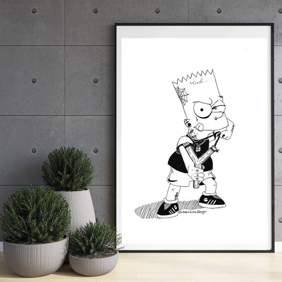 Gothic Bart Simpson Grunge Cartoon Tattoo | Etsy