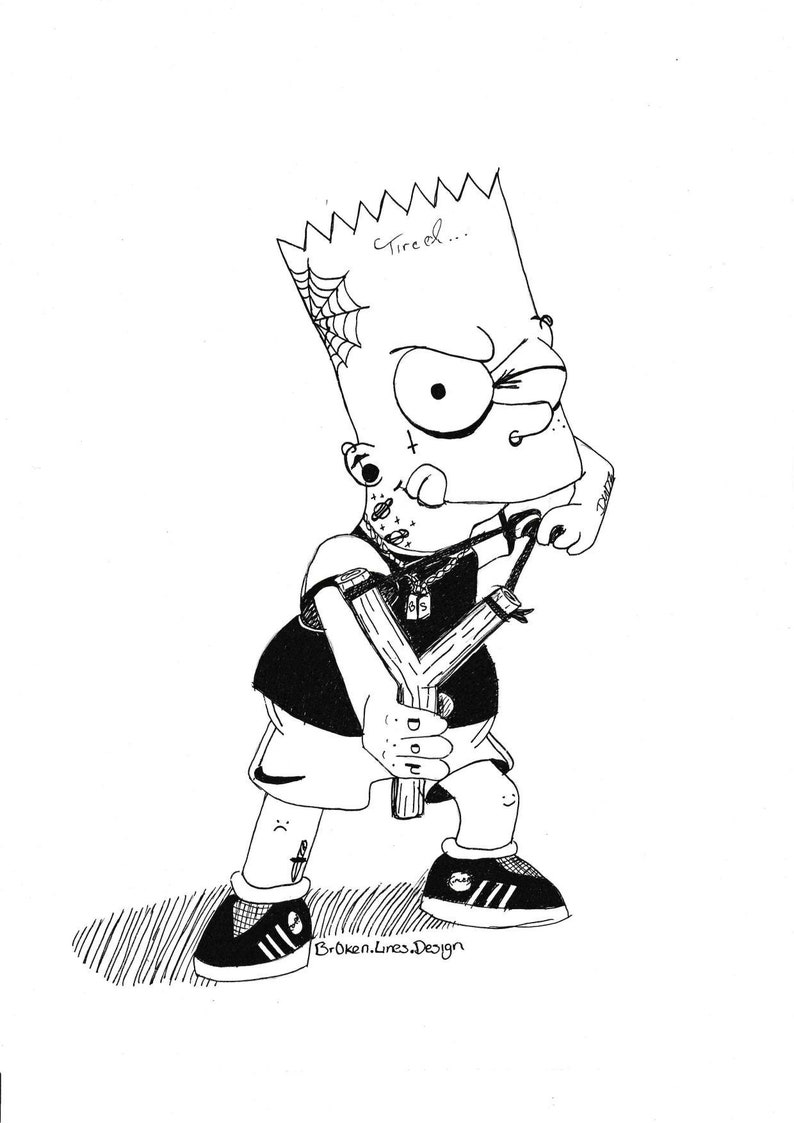 Gothic Bart Simpson Grunge Cartoon Tattoo Pop Culture Art Print - Etsy