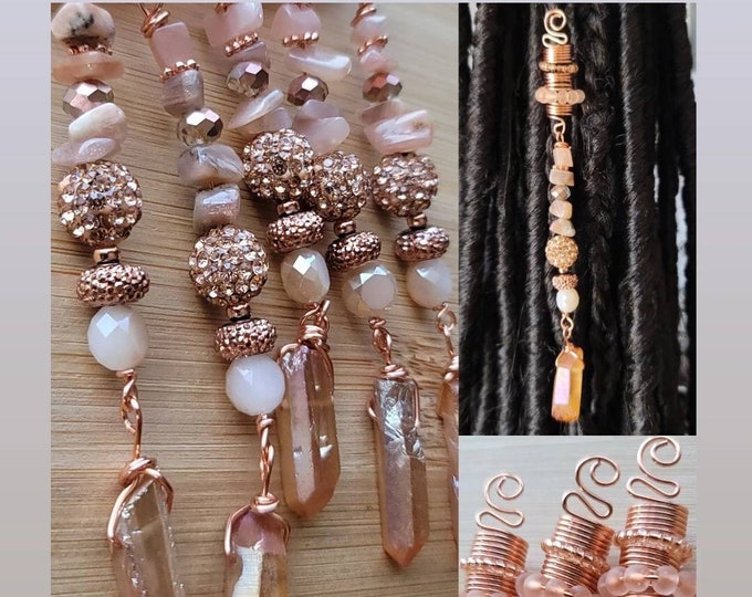 Sunstone and Quartz Crystal Loc Jewelry, Dreadlock Hair Ring ...
